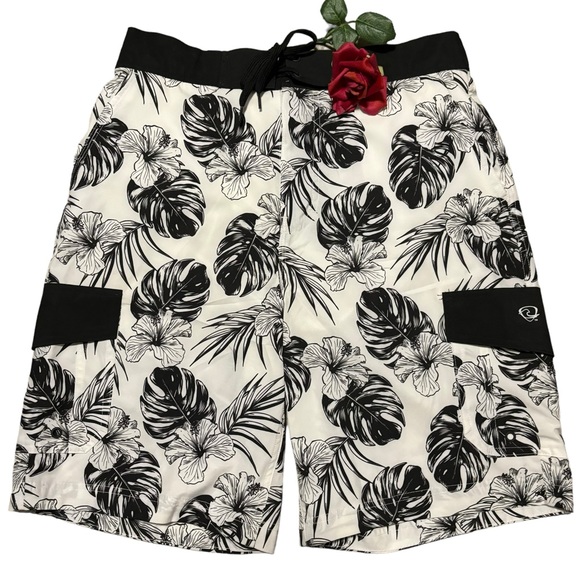 Wave Zone | Swim | Wave Zone Cargo Tropical Swim Trunks 5 Upf Black ...